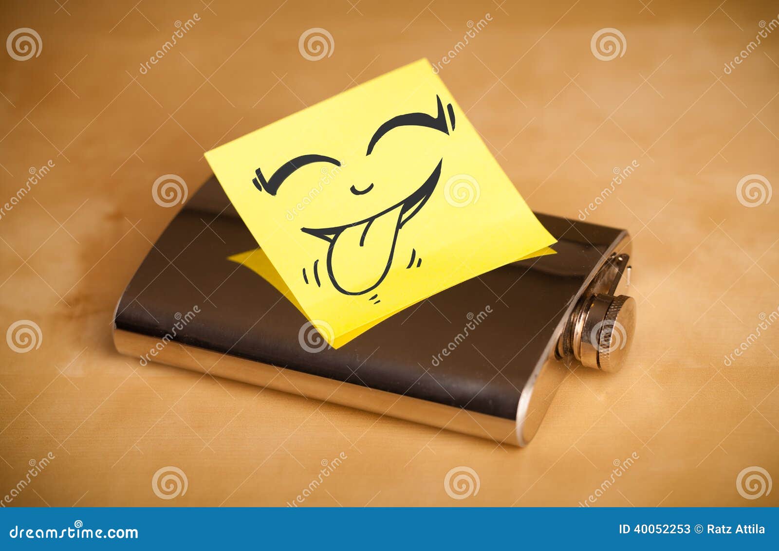 Post-it Note with Smiley Face Sticked on Hip Flask Stock Image - Image ...