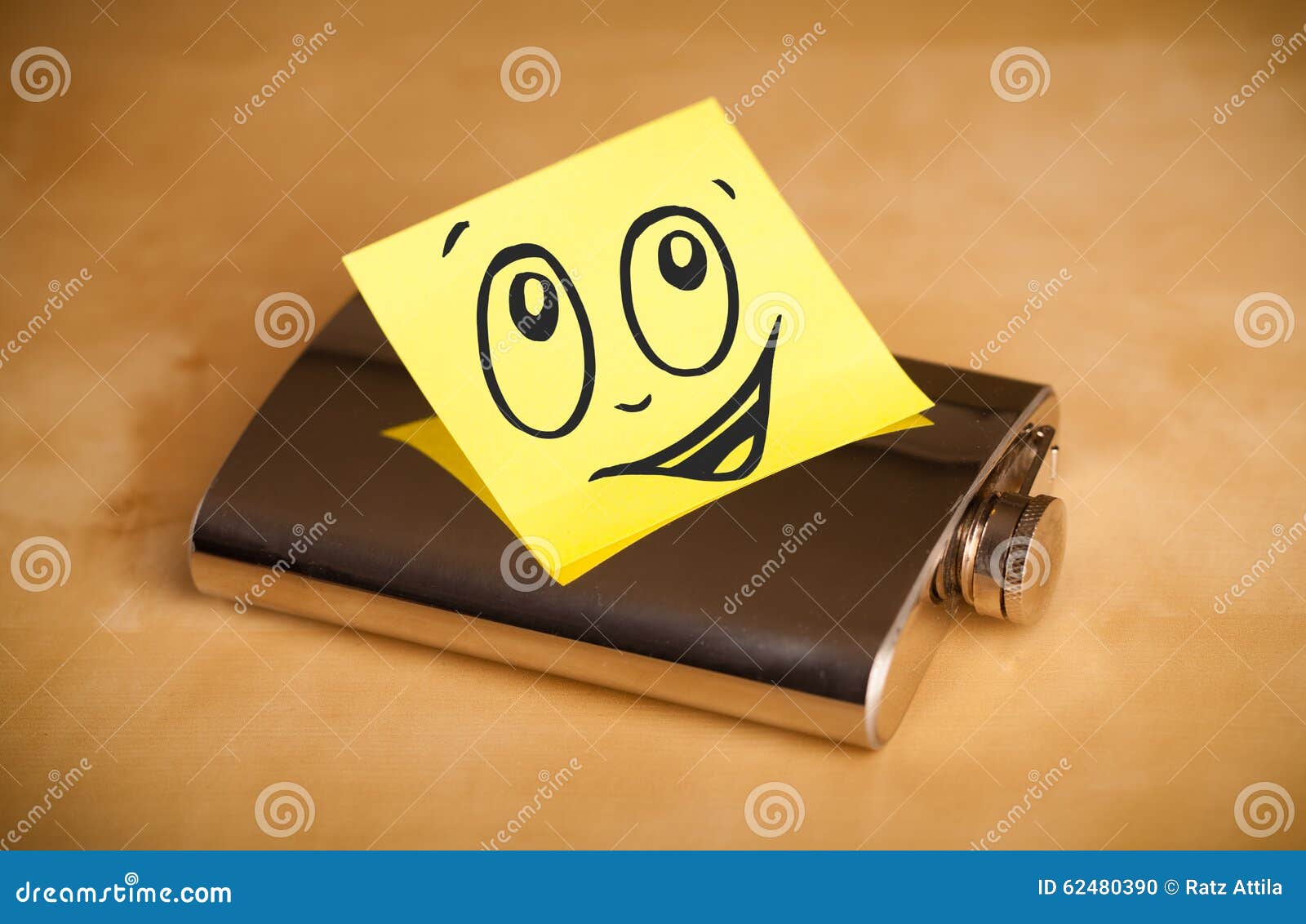 Post-it Note with Smiley Face Sticked on Hip Flask Stock Photo - Image ...