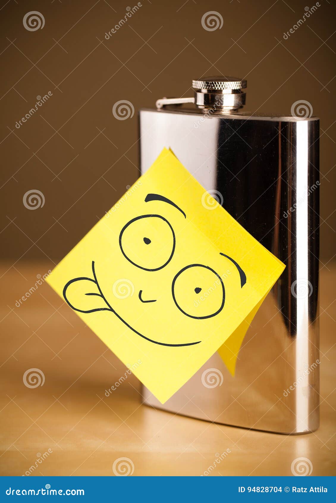 Post-it Note with Smiley Face Sticked on a Hip Flask Stock Photo ...