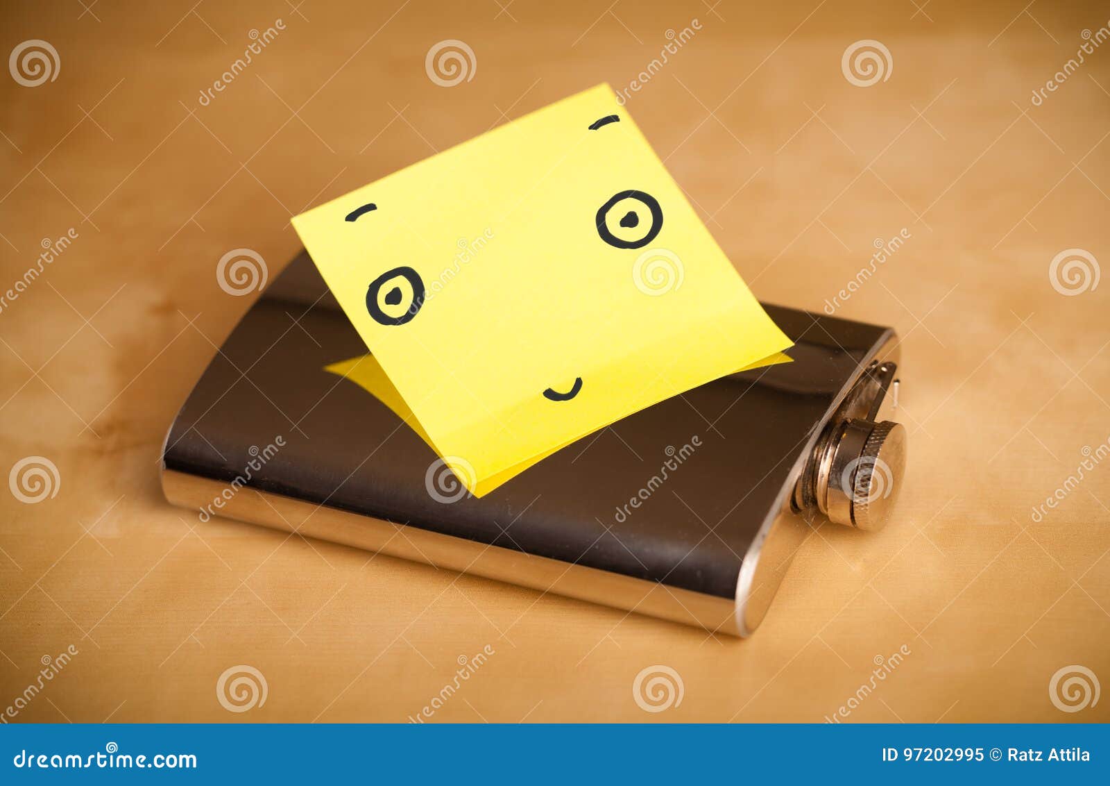 Post-it Note with Smiley Face Sticked on a Hip Flask Stock Image ...