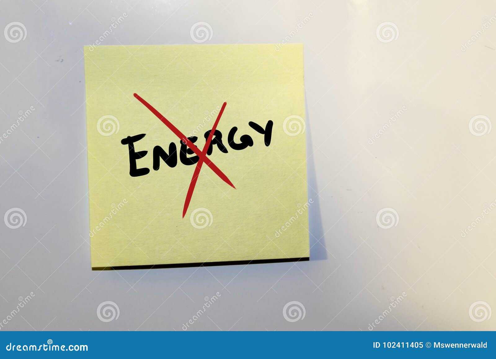 Post-it Note with the Text Energy Covered by a Cross. Get Well Soon ...