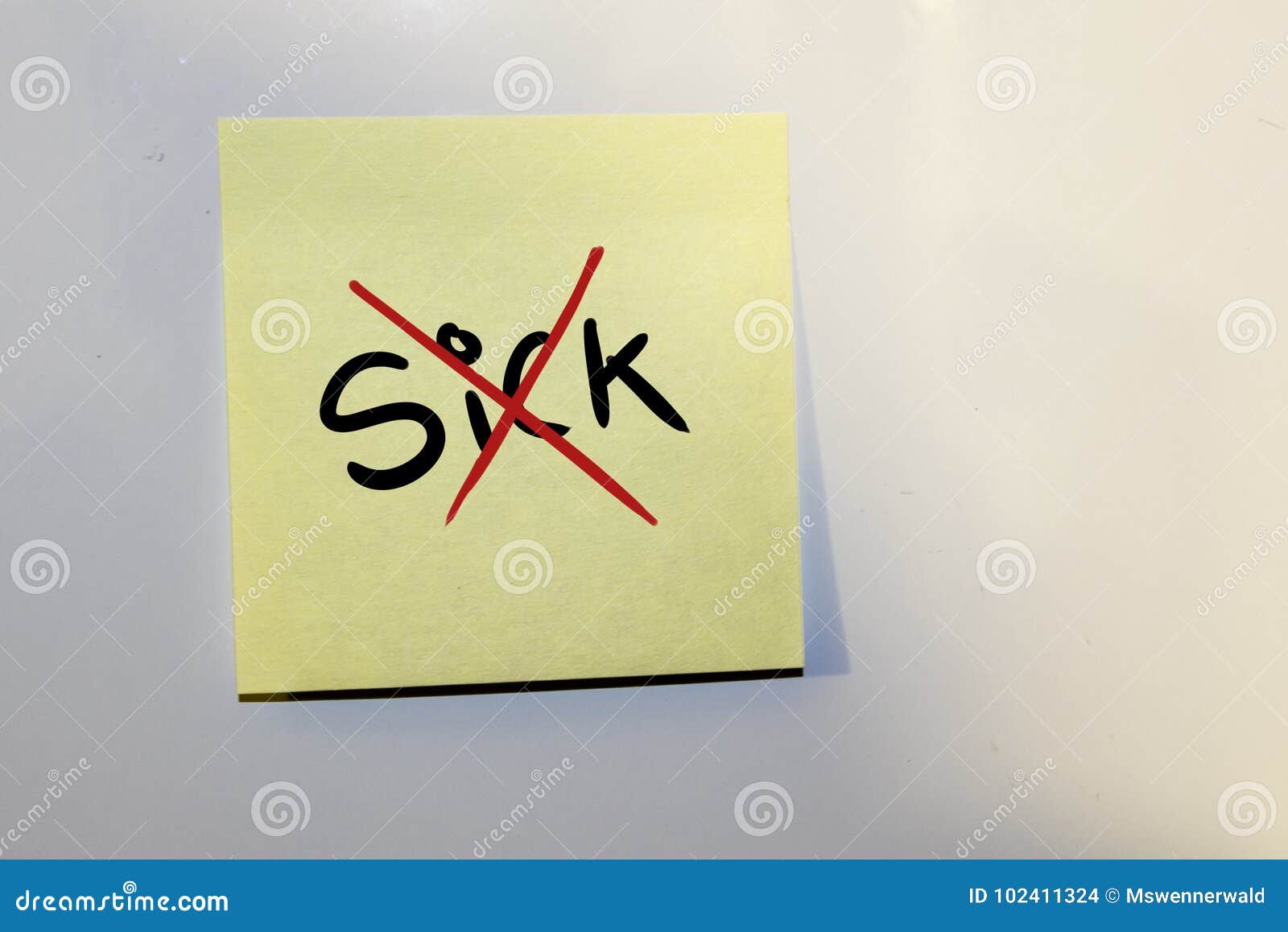 Post-it Note with the Text Sick Covered by a Cross. Get Well Soon ...