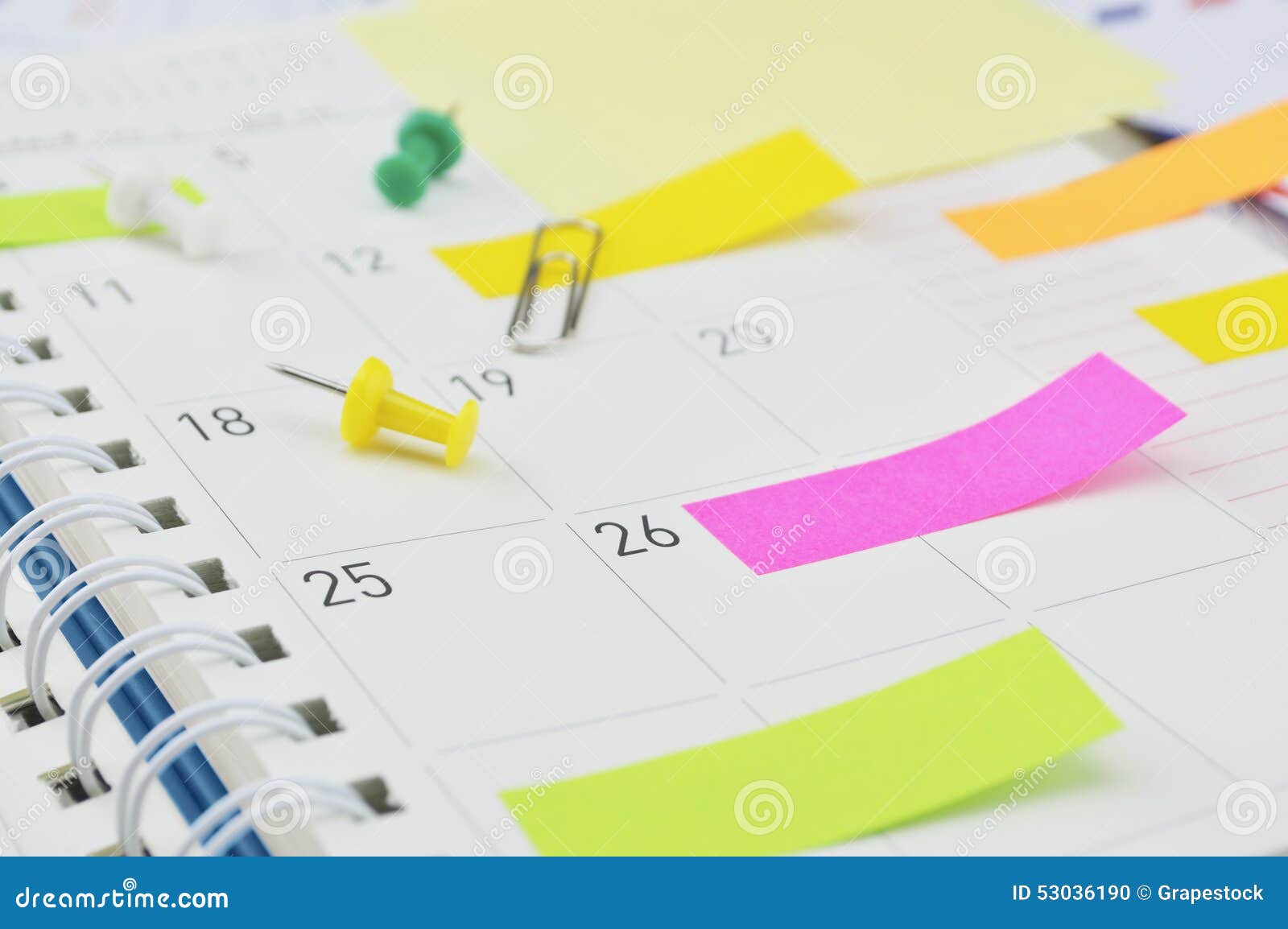 Post it Notes with Pin and Clip on Business Diary Page Stock Photo ...