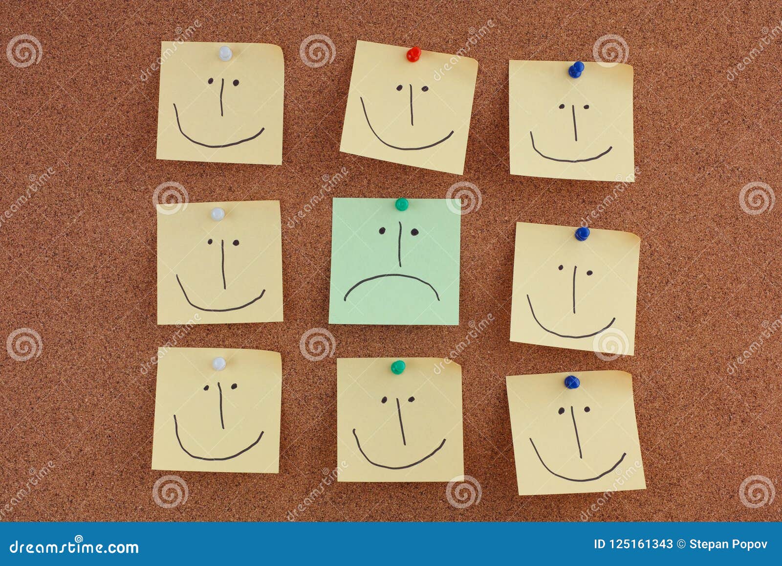 Post it Notes with Smiley Face and Sad Faces on Bulletin Board Stock ...