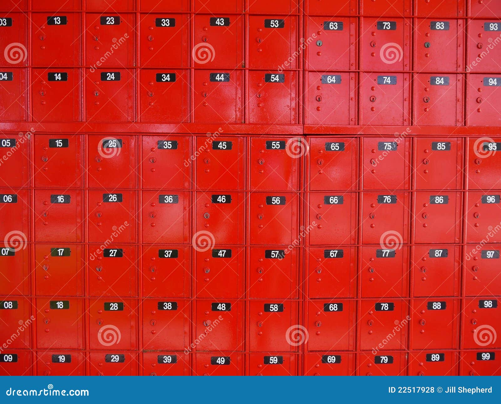 Post Office: Bright Red Mailboxes Stock Photo - Image of grid, numbered ...