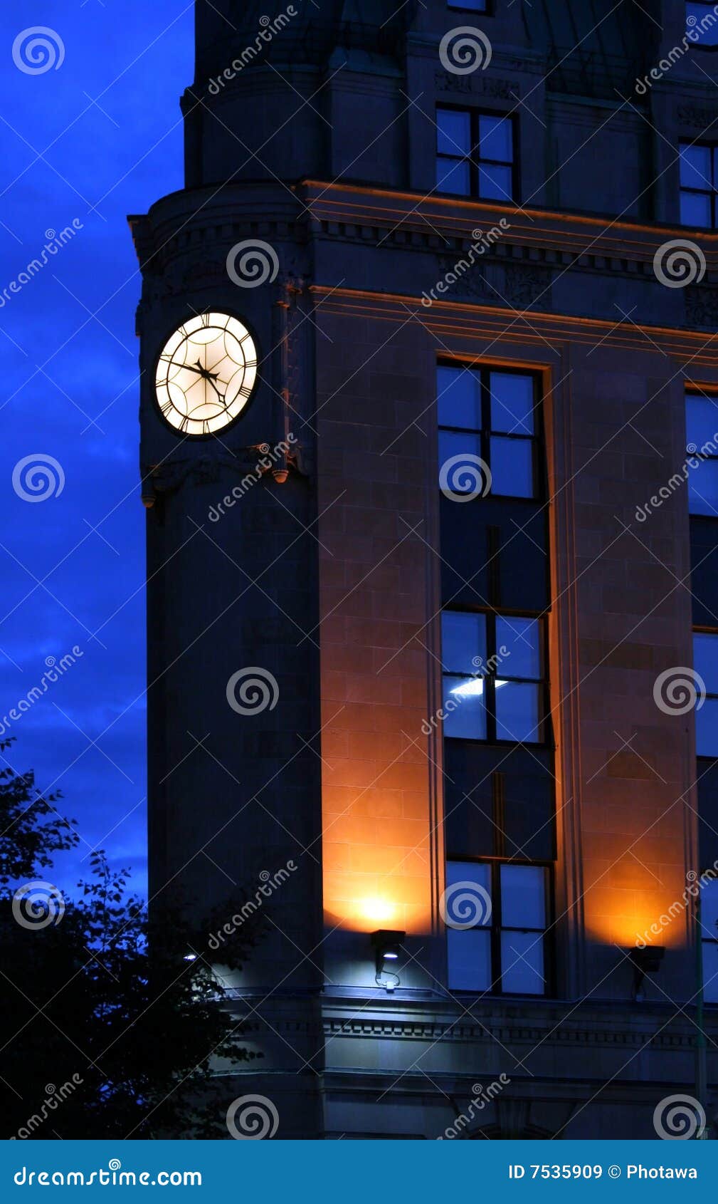 Post Office Clock at Night stock image. Image of ontario - 7535909