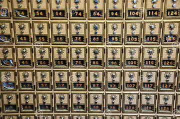 Post Office Combination Lock Boxes Stock Photo - Image of retro ...