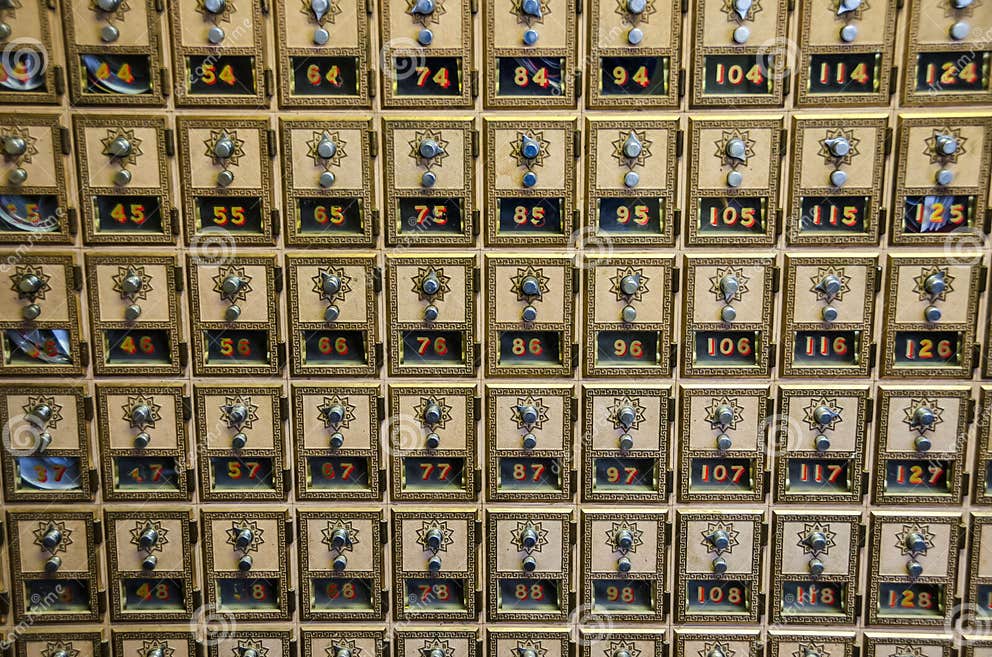 Post Office Combination Lock Boxes Stock Photo - Image of retro ...