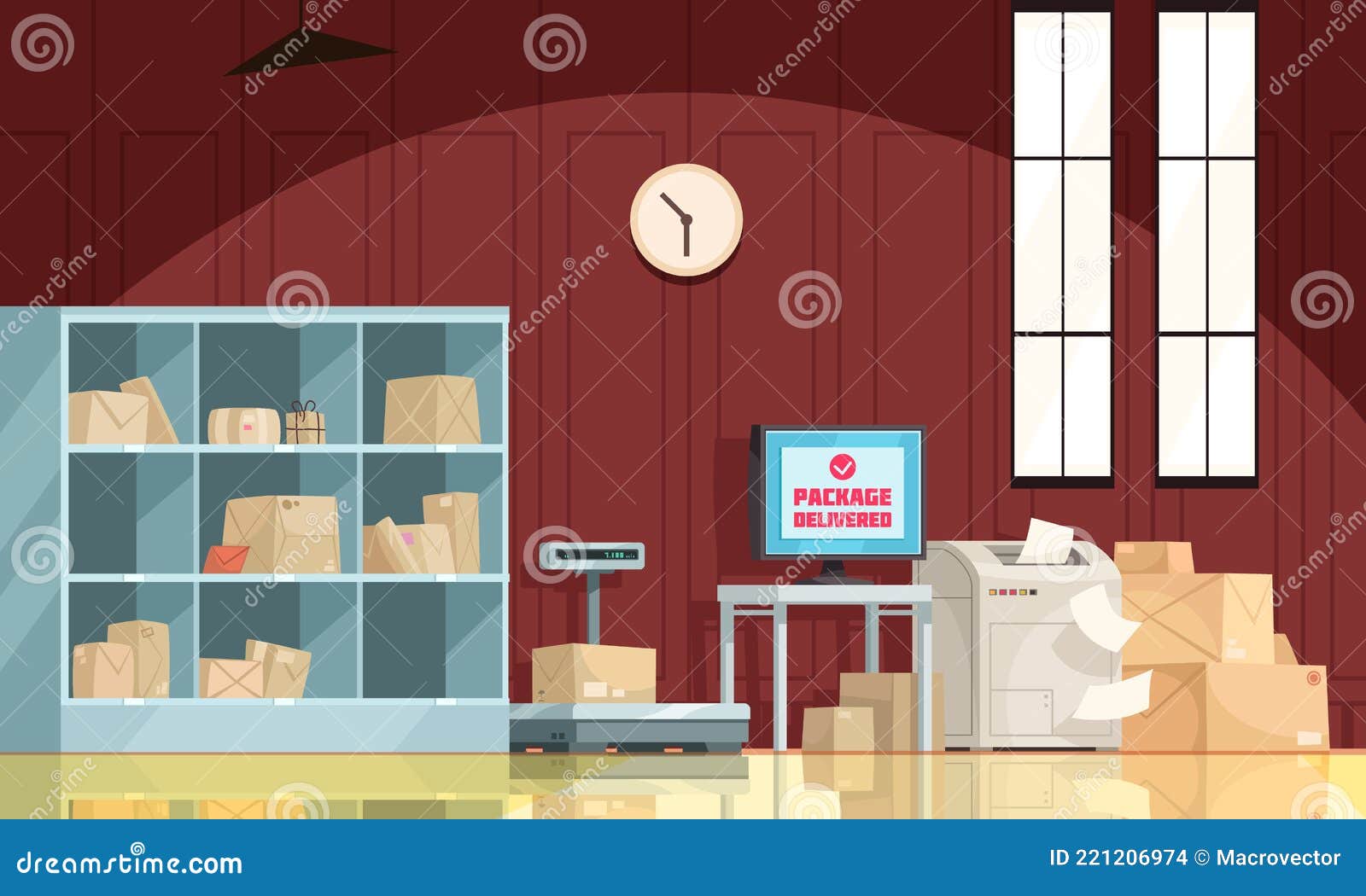 Post Office Interior Cartoon Stock Vector - Illustration of falling ...