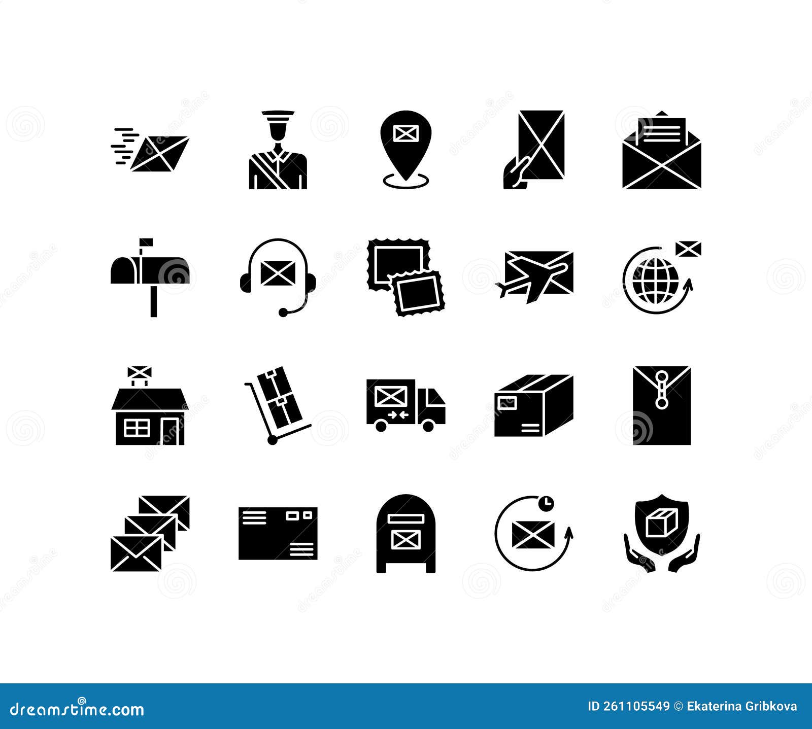 Post Office Line Icons Set. Post Service Stock Vector - Illustration of ...