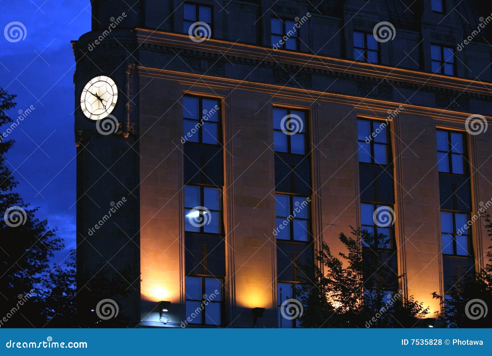 Post Office at Night stock photo. Image of clock, landmark - 7535828