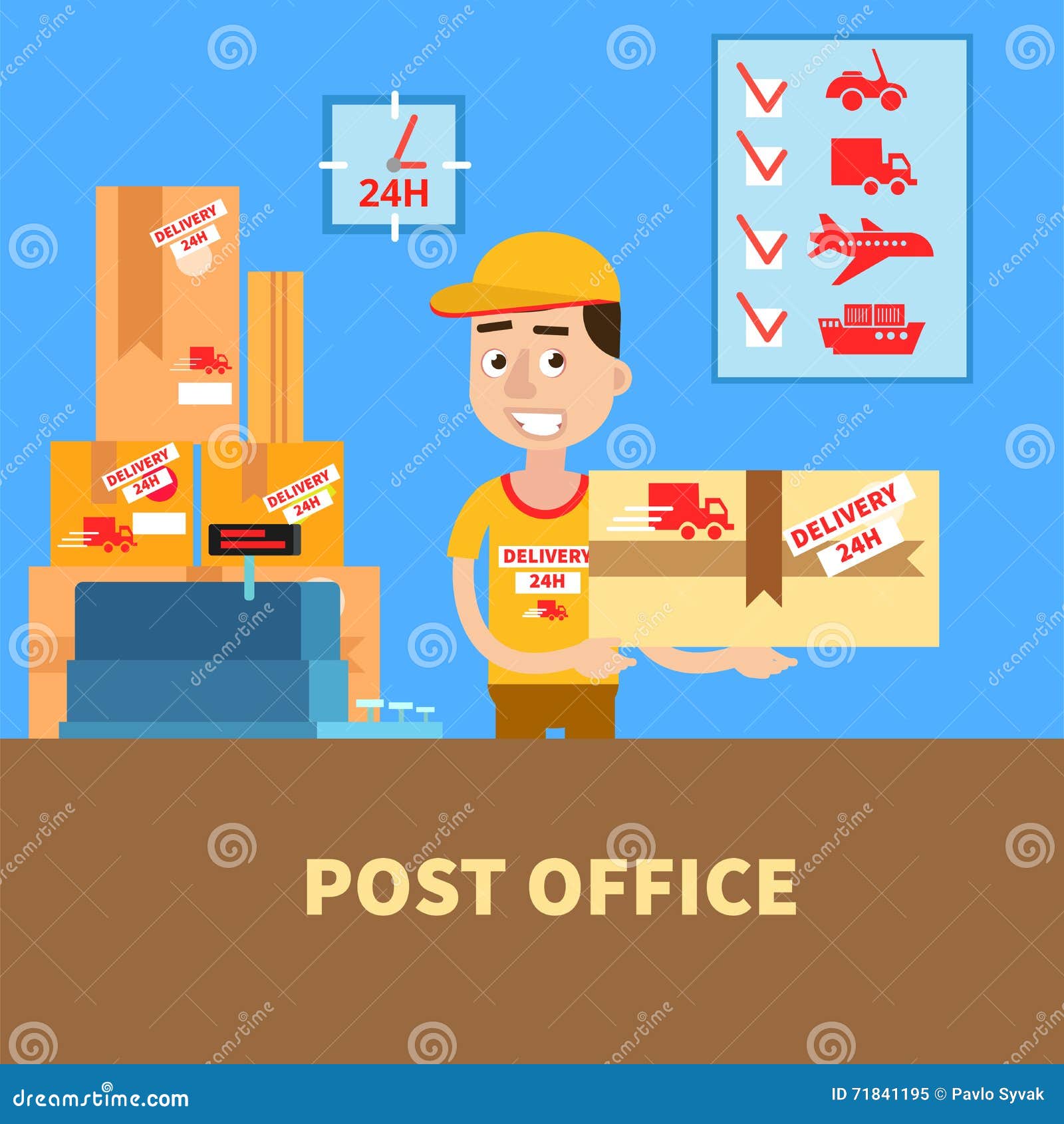 Post Office. Postman with the Parcel Stock Vector - Illustration of ...