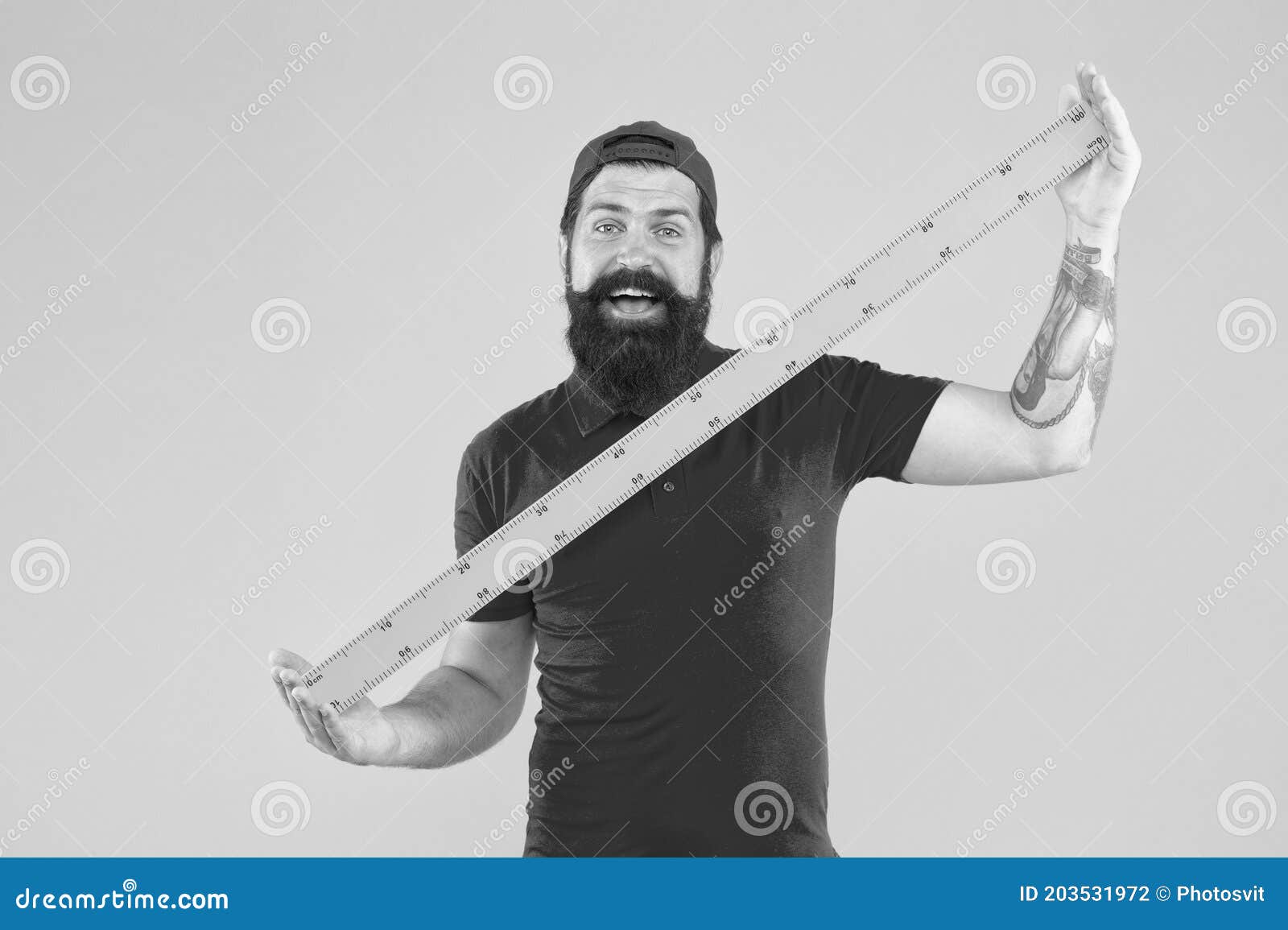 Post Office Worker with Ruler. Big Size. Measuring Tool. Man Holding ...