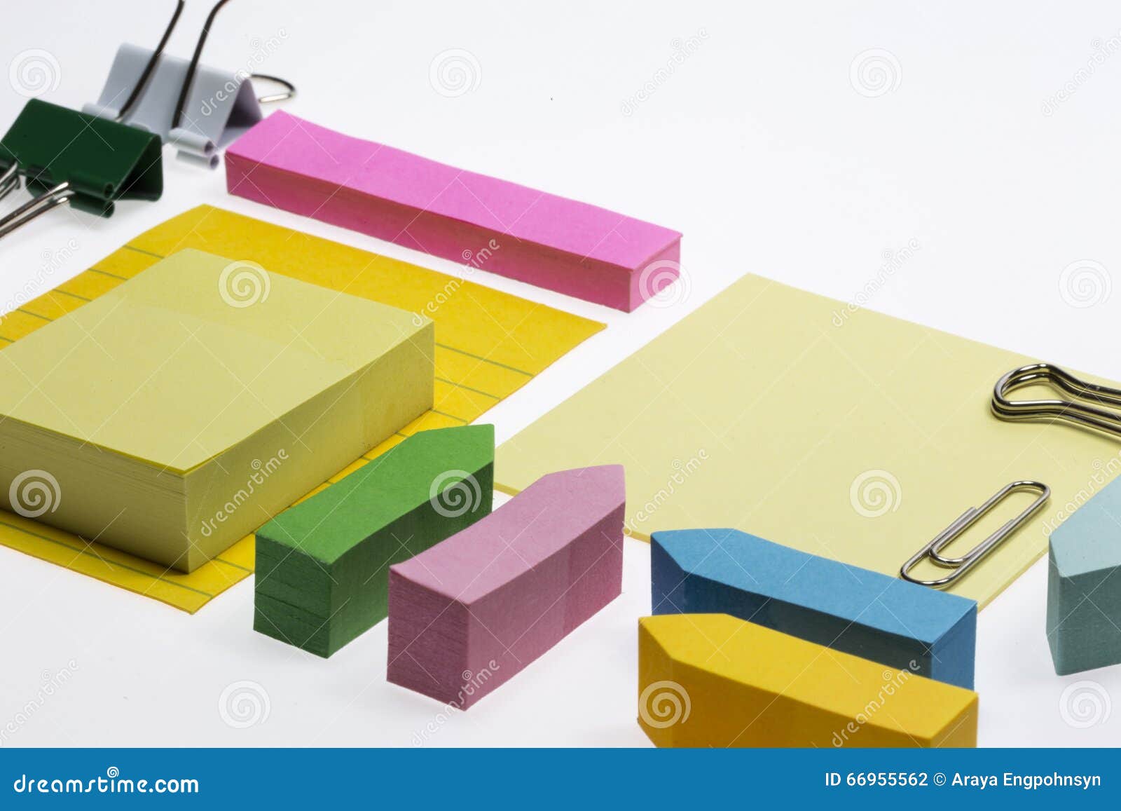 Post-it, Paper Clips and Binder Clips Stock Photo - Image of post ...