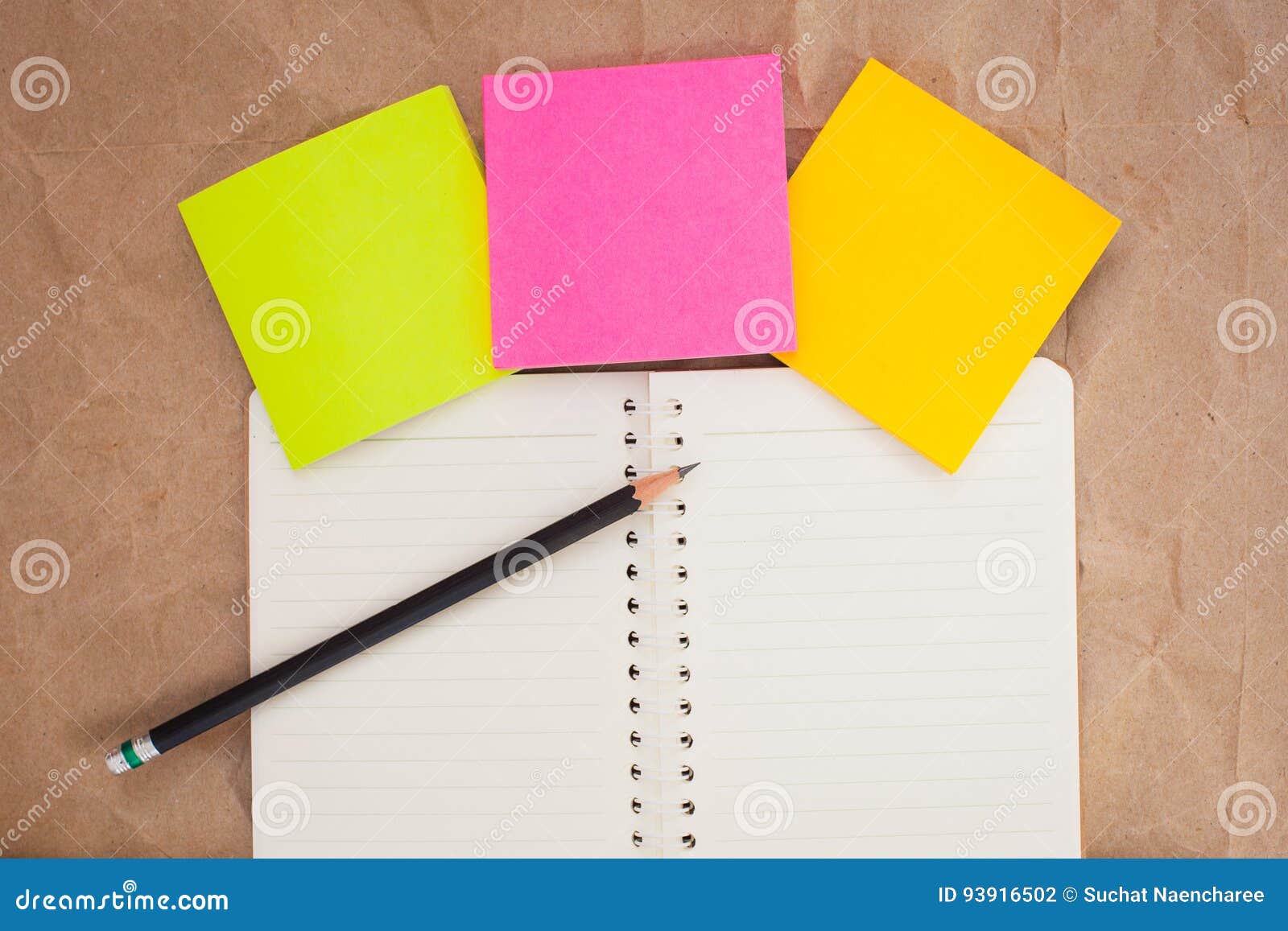 Post it, Pencil and Notebook Stock Photo - Image of adhesive, book ...