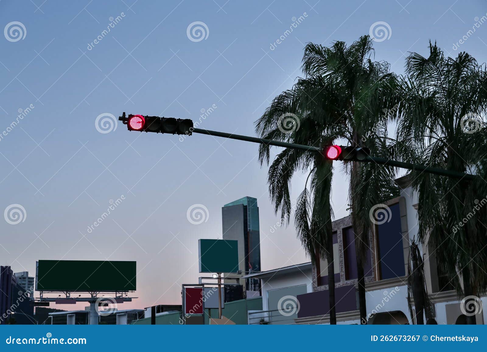 Post with Red Traffic Light on City Street Stock Image - Image of ...