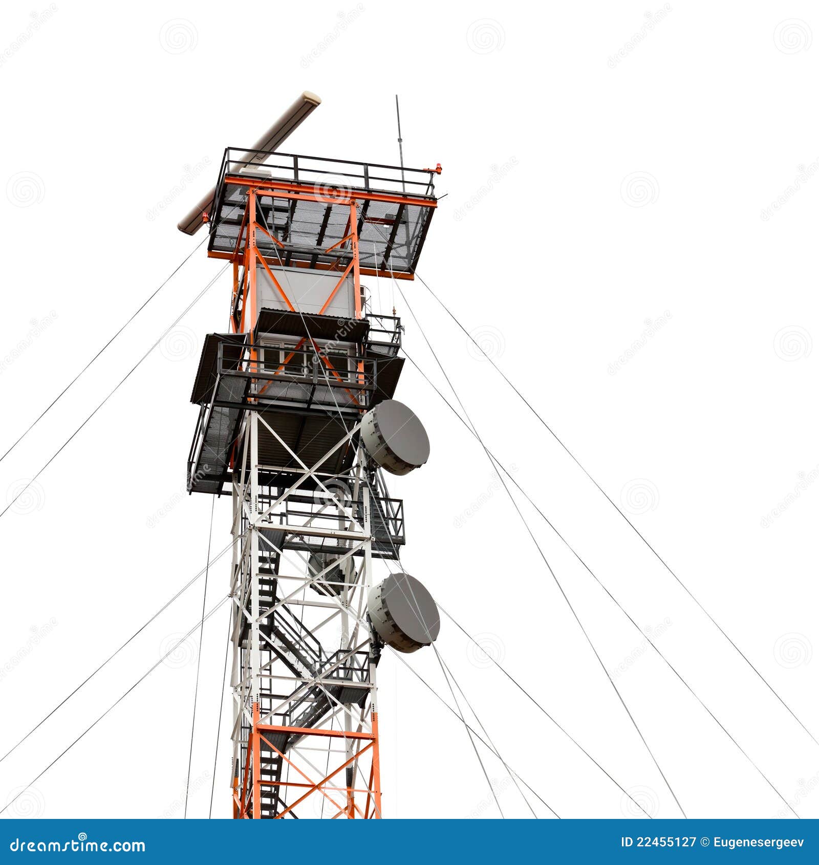 Post with Satellite and Radar Devices Stock Image - Image of railing ...