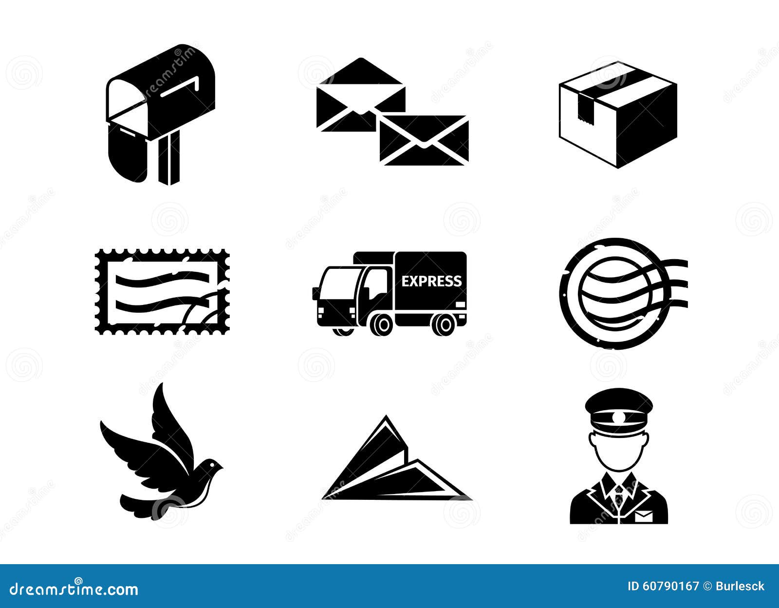 Post Service Vector Black Icon Set Stock Vector - Illustration of flat ...
