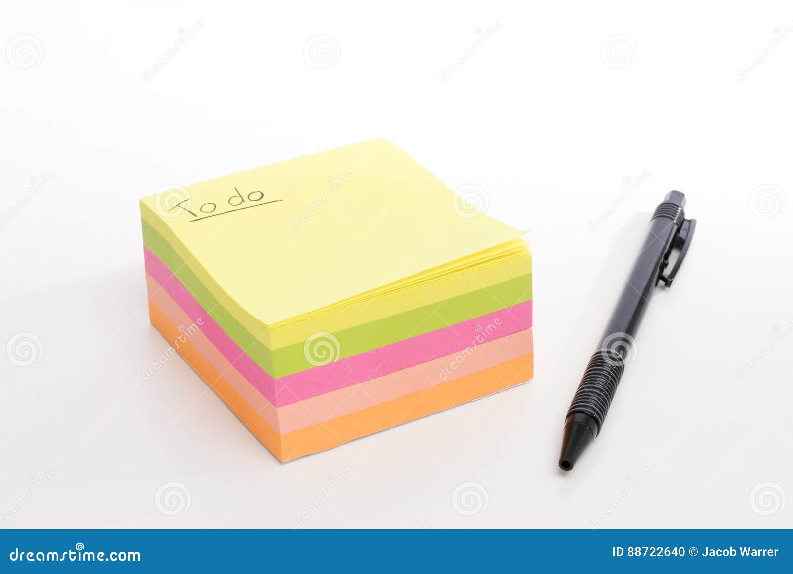 Post-it Stack on Seamless White Background with Black Pen Stock Photo ...