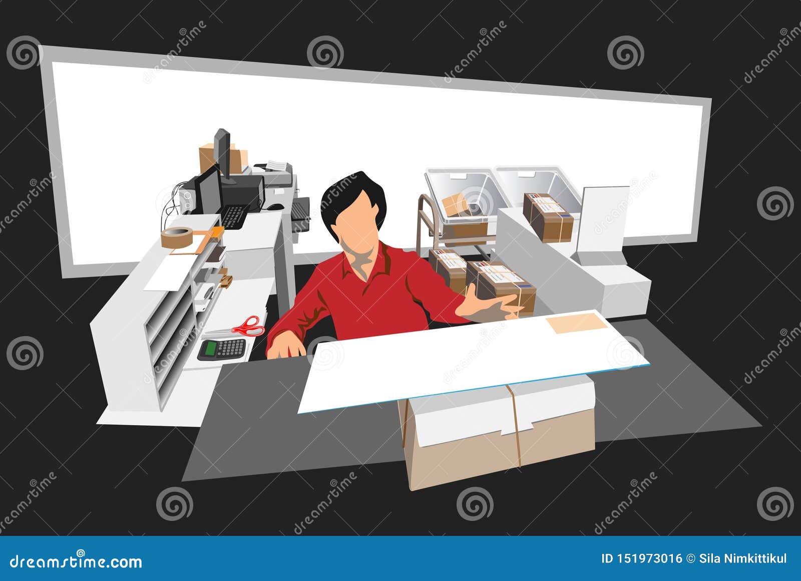 Post Staff Working in Office Place Cartoon Stock Vector - Illustration ...