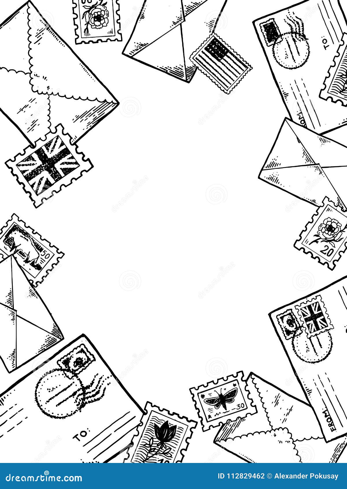 Post Stamp Envelopes Engraving Vector Illustration Stock Vector ...