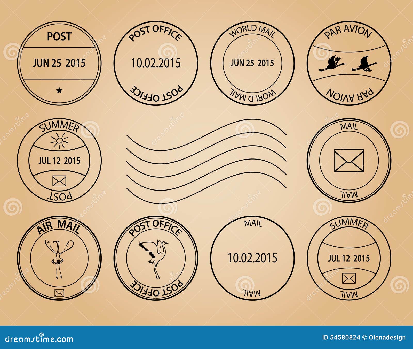 Post Stamps - Vector - on Aged Background Stock Vector - Illustration ...