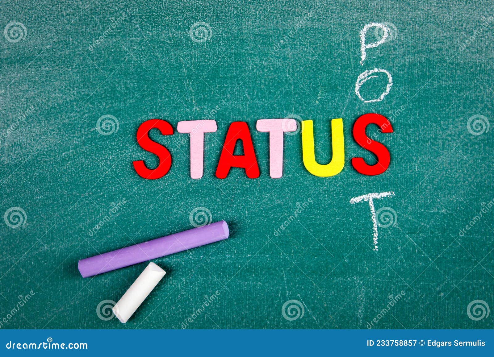 Post and Status Concept. Colored Letters on a Green Chalk Board Stock ...