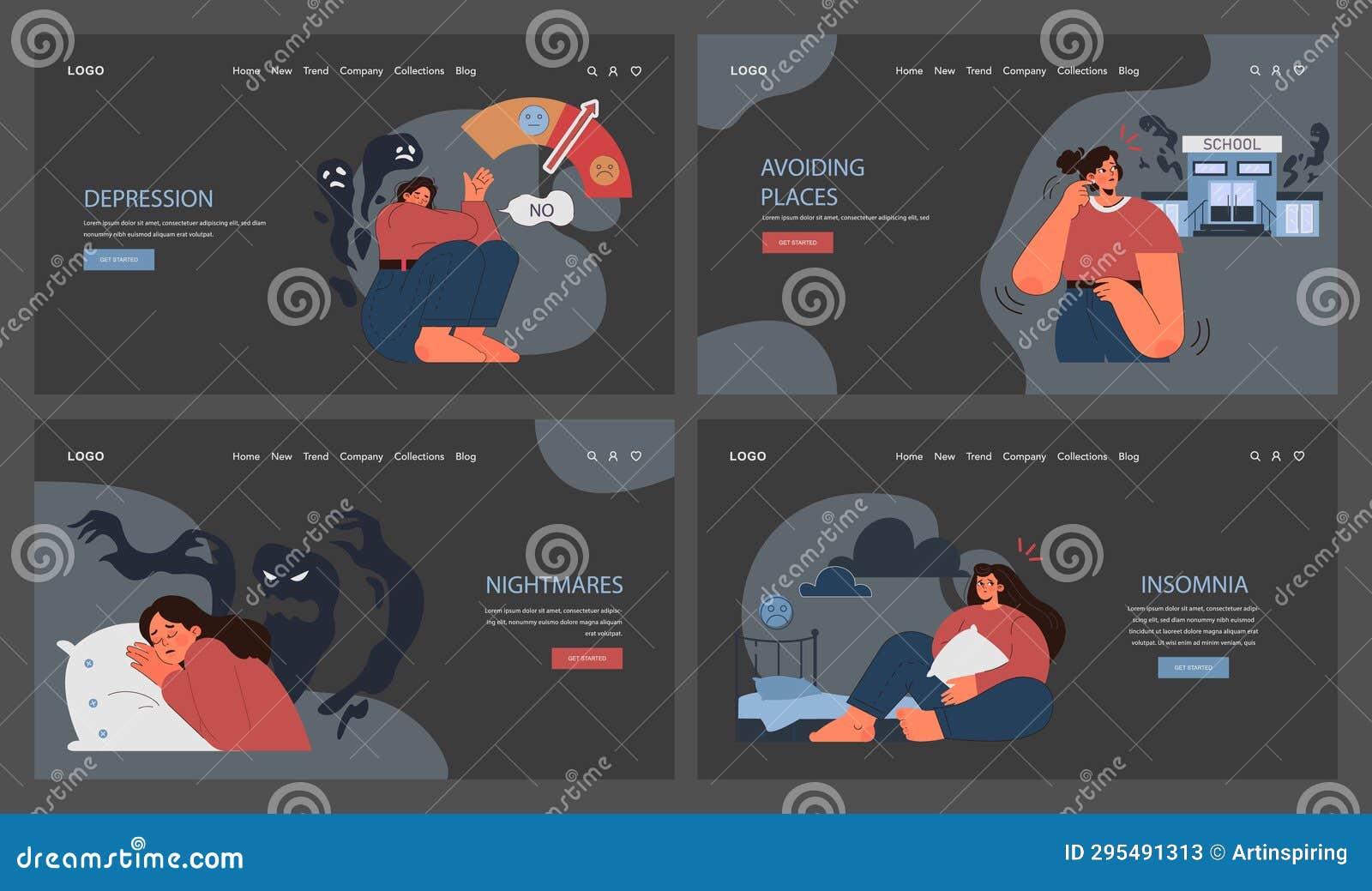 Post Traumatic Stress Disorder Web Banner or Landing Page Dark or Night ...