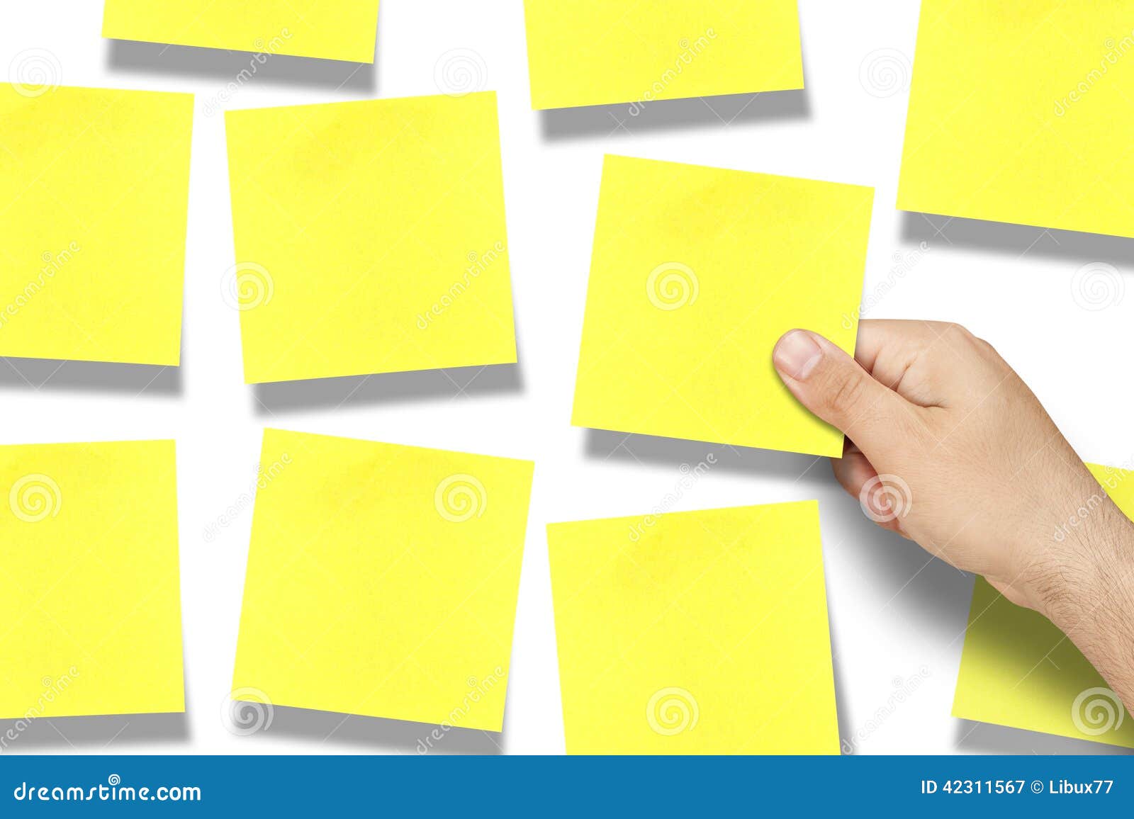 Post-it Whiteboard Van De Hand De Lege Gele Post-it Stock Afbeelding ...
