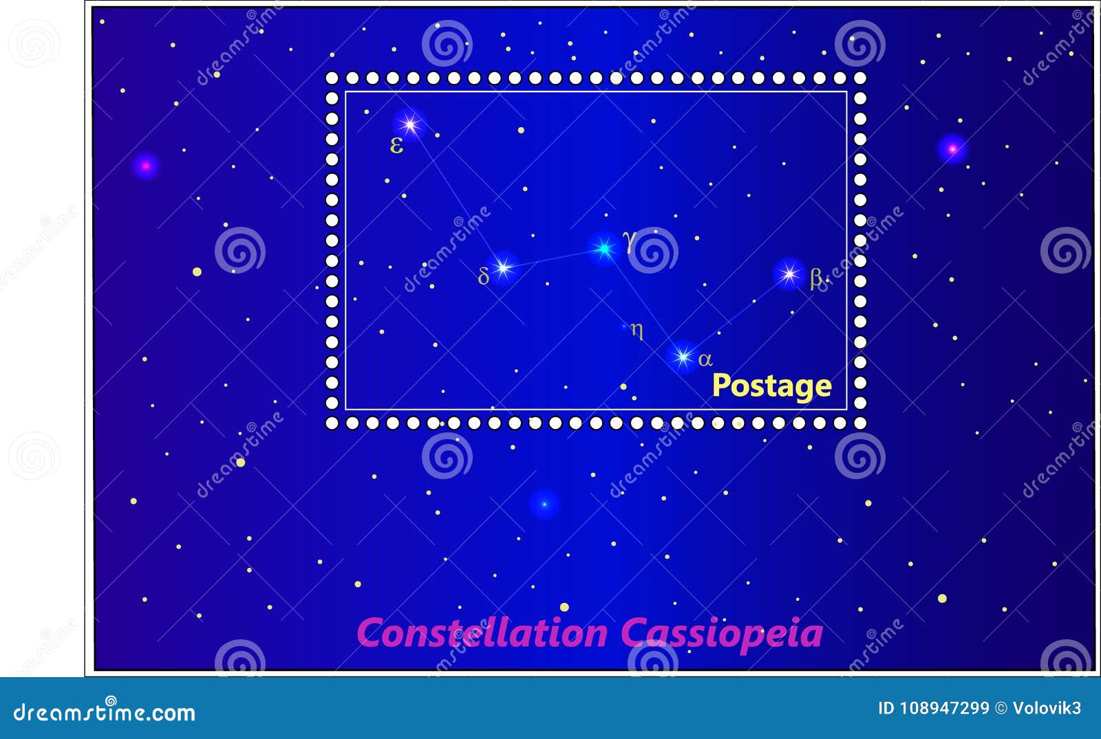Postage Block Stamps Constellation Cassiopeia With A Frame Simple ...