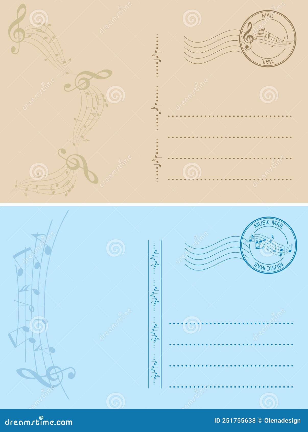 Postage Cards with Music Notes - Vector Templates for Music Events ...