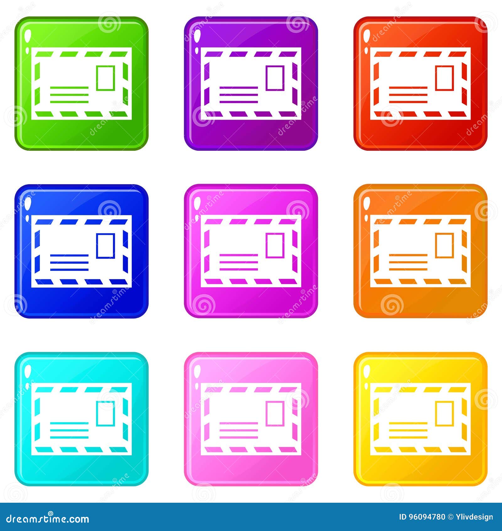 Postage Envelope with Stamp Icons 9 Set Stock Vector - Illustration of ...
