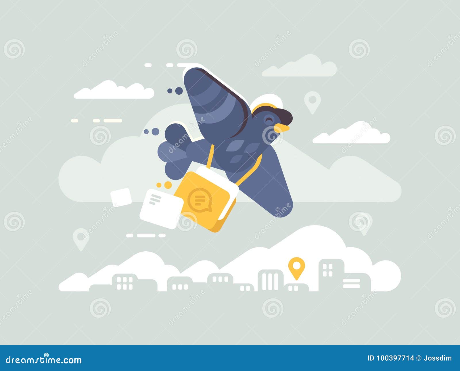 Pigeon Courier Boy. Humanized Dove Postman Cartoon Style Illustration ...