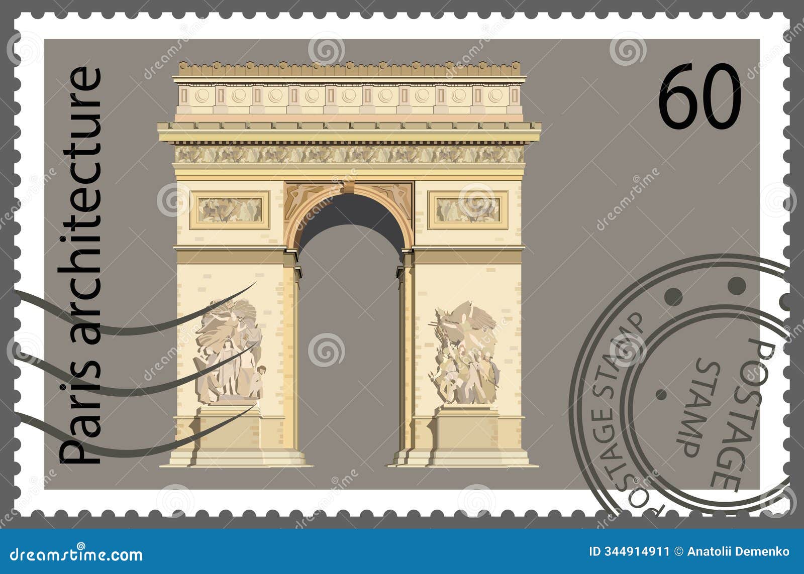 Postage Stamp with the Arc De Triomphe in Paris. Vector Stock ...