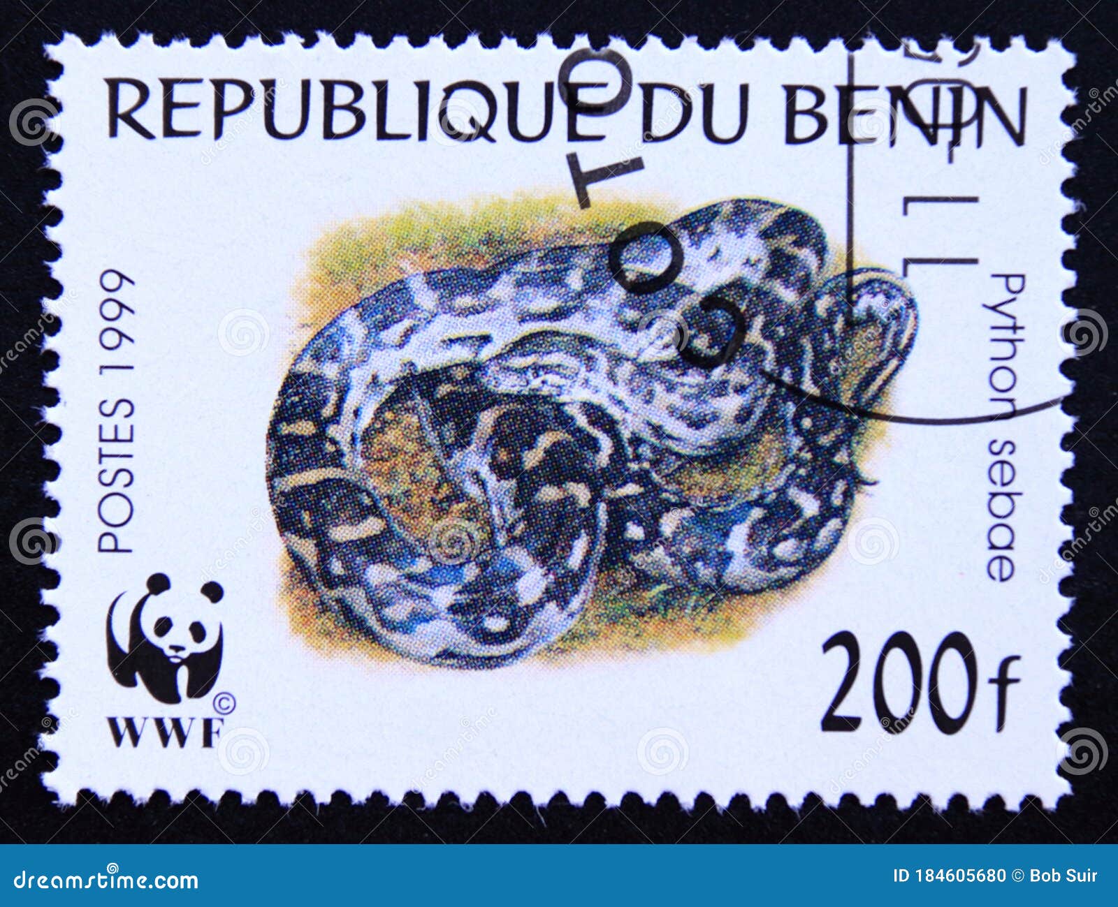 Postage Stamp Benin, 1999, African Rock Phyton, Python Sebae Editorial ...