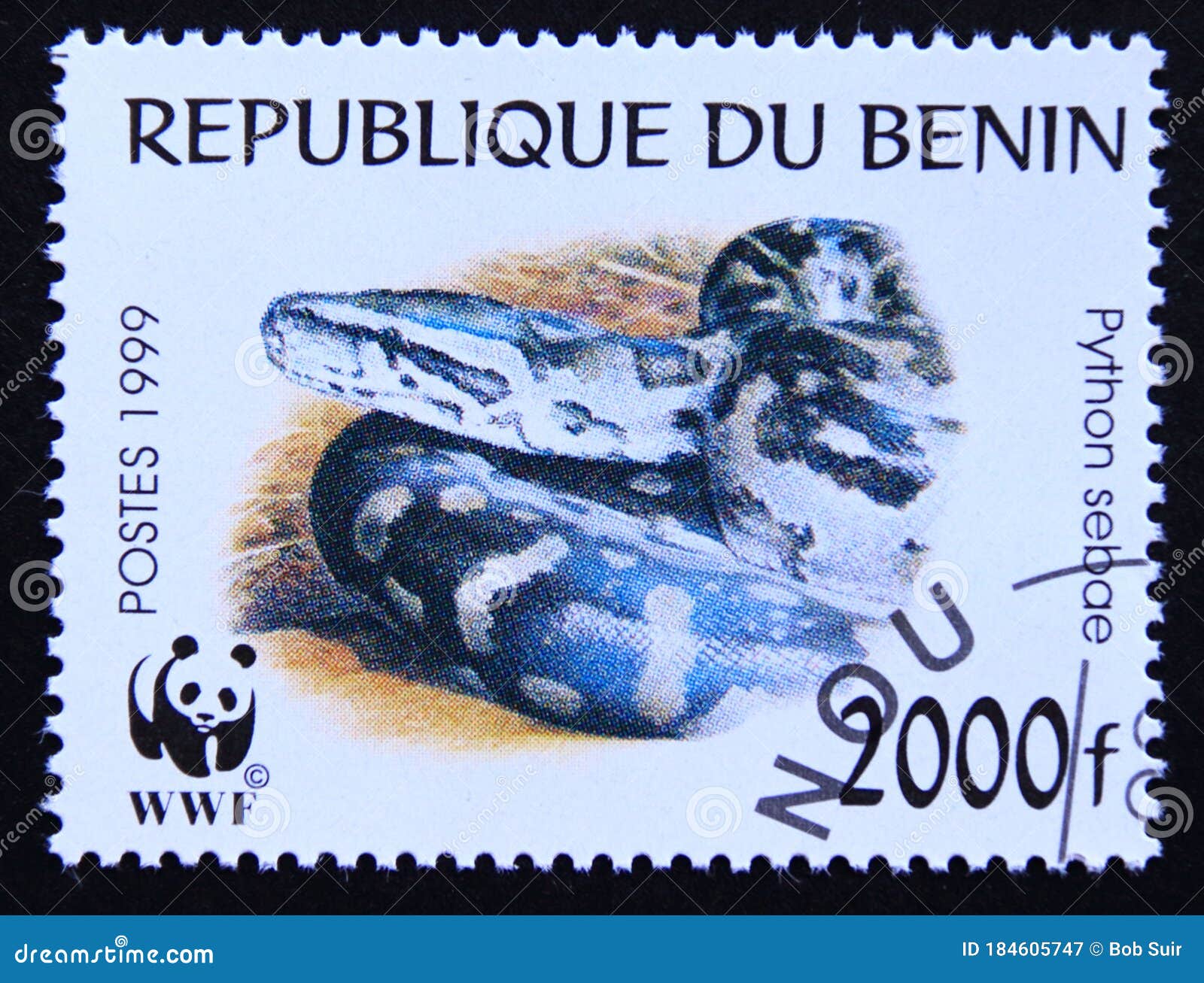 Postage Stamp Benin, 1999, African Rock Phyton, Python Sebae Editorial ...