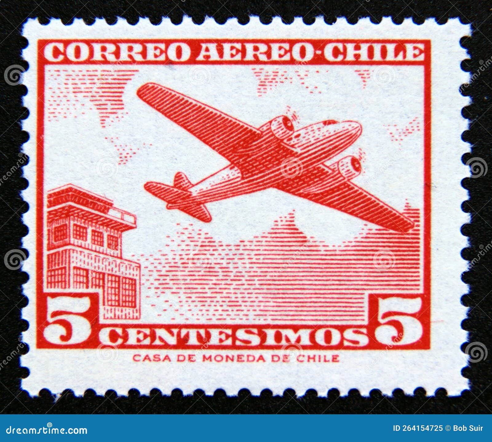 Postage Stamp Chile, 1964. Aircraft and Control Tower Editorial Image ...