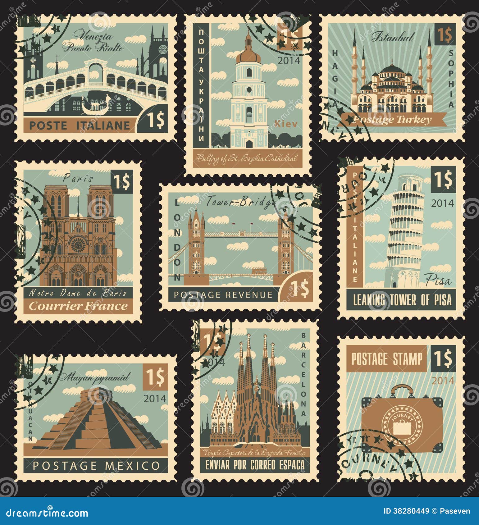 Postage stamp city stock vector. Illustration of barcelona - 38280449