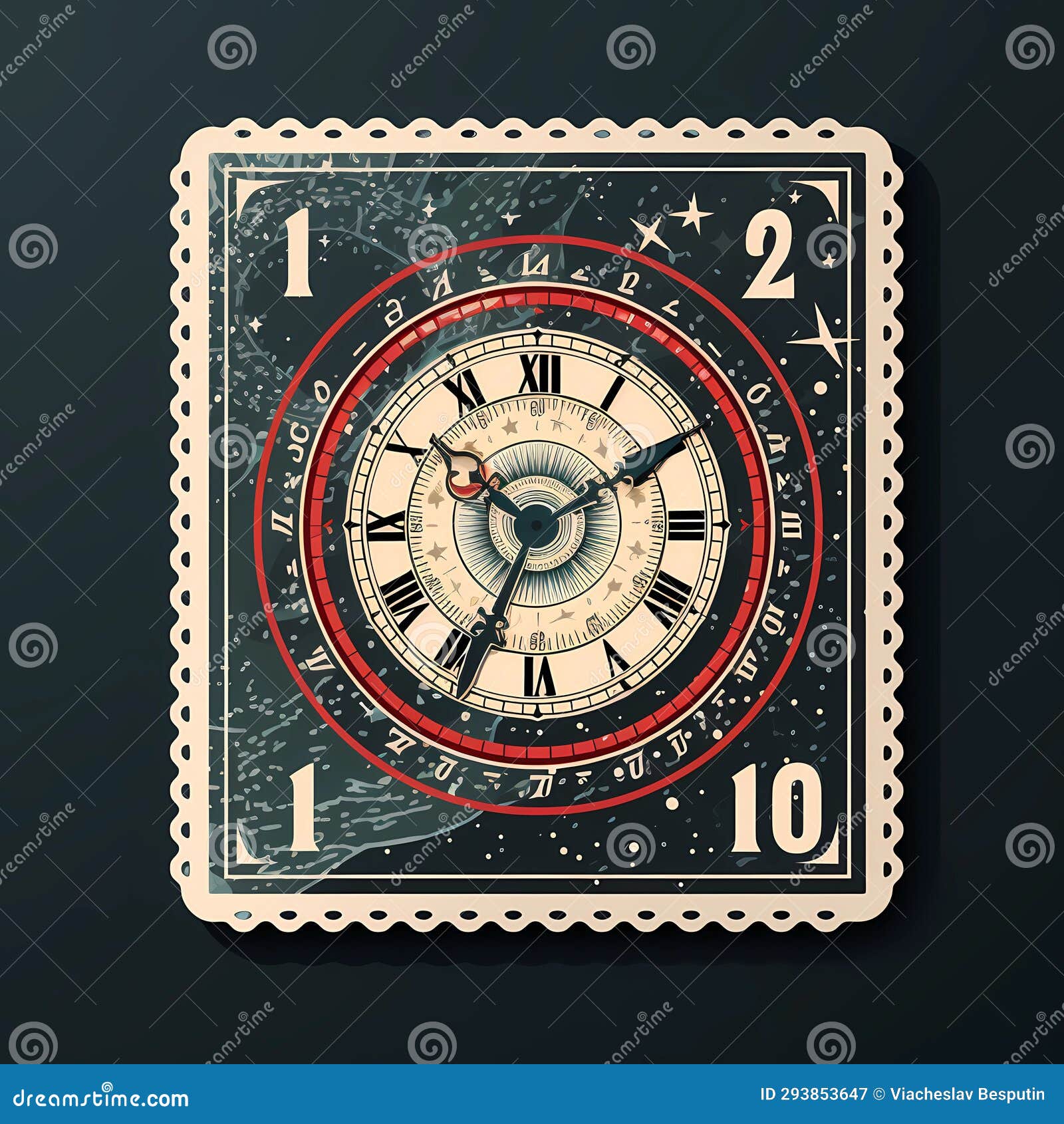 Postage Stamp with a Clock and Dial Stock Illustration - Illustration ...
