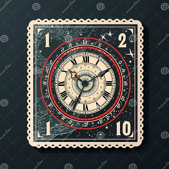 Postage Stamp with a Clock and Dial Stock Illustration - Illustration ...
