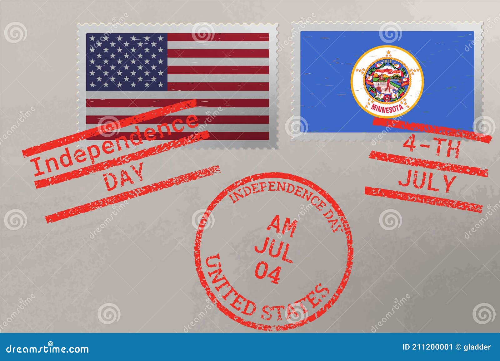 Postage Stamp Envelope with Minnesota and USA Flag and 4-th July Stamps ...