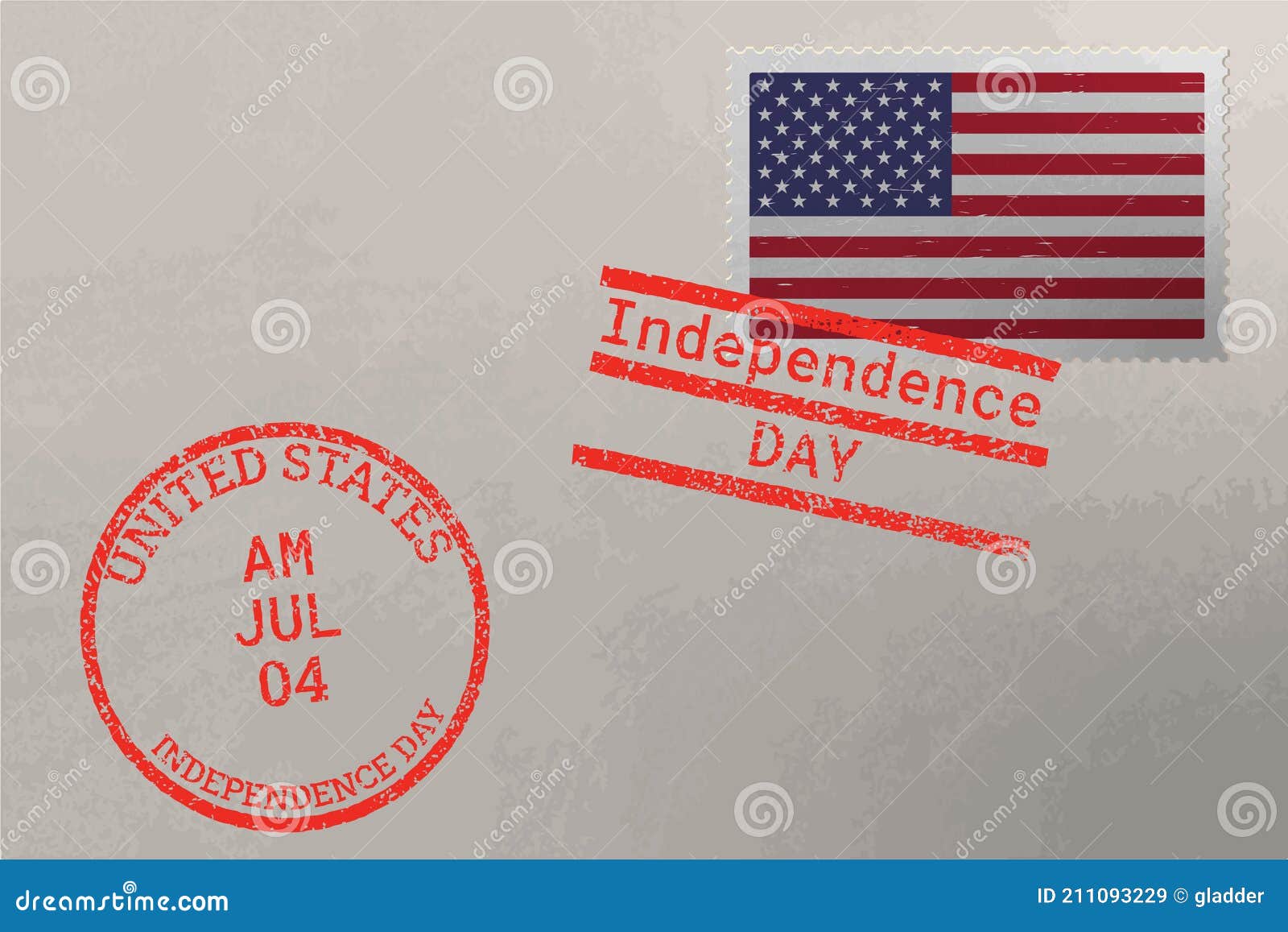 Postage Stamp Envelope with USA Flag and 4-th July Stamps, Vector Stock ...