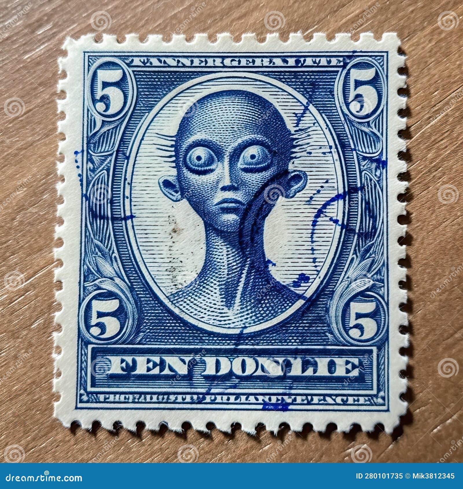 Postage Stamp with the Face of an Alien. Stock Illustration ...