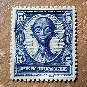 Postage Stamp with the Face of an Alien. Stock Illustration ...