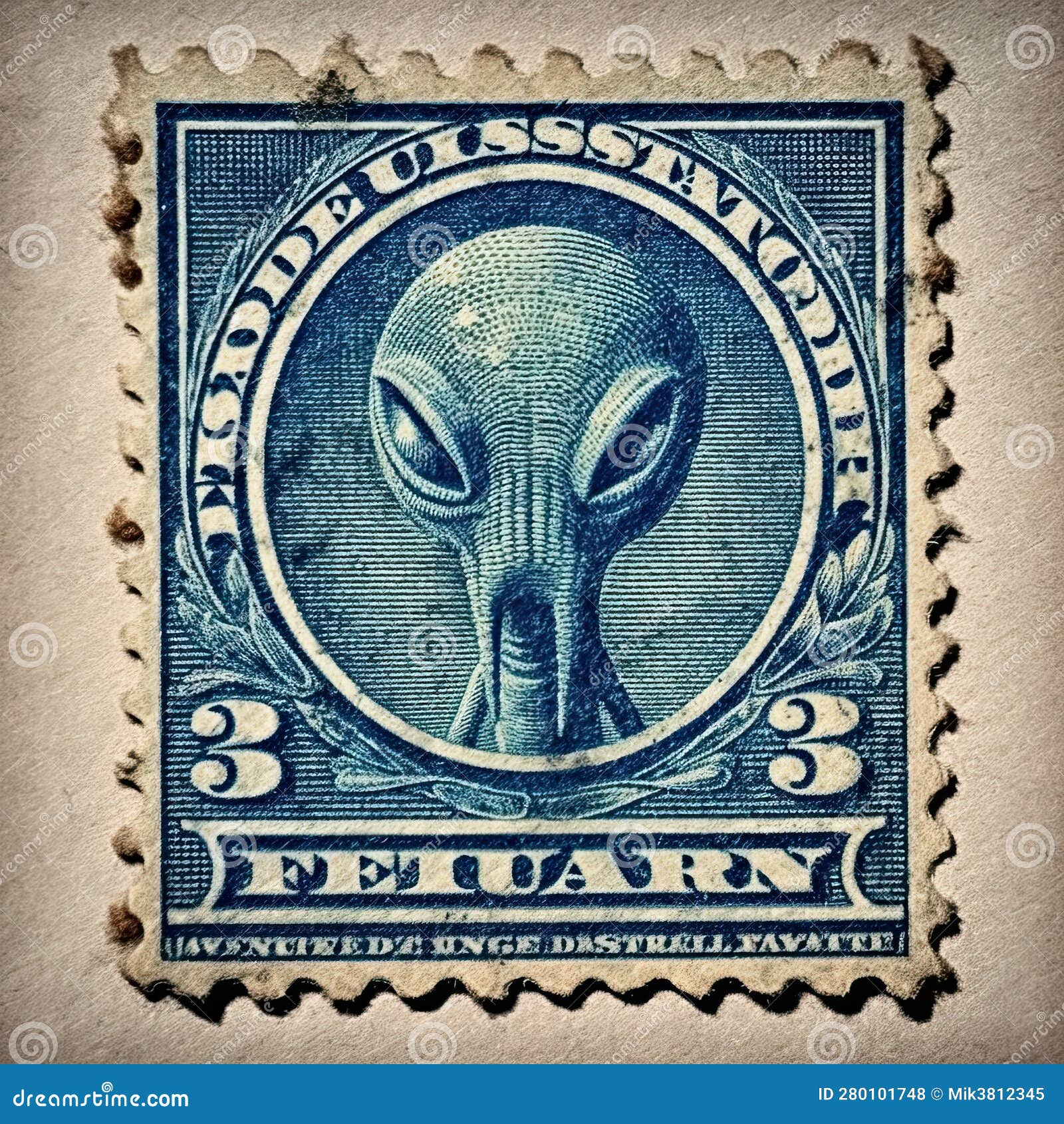 Postage Stamp with the Face of an Alien. Stock Illustration ...
