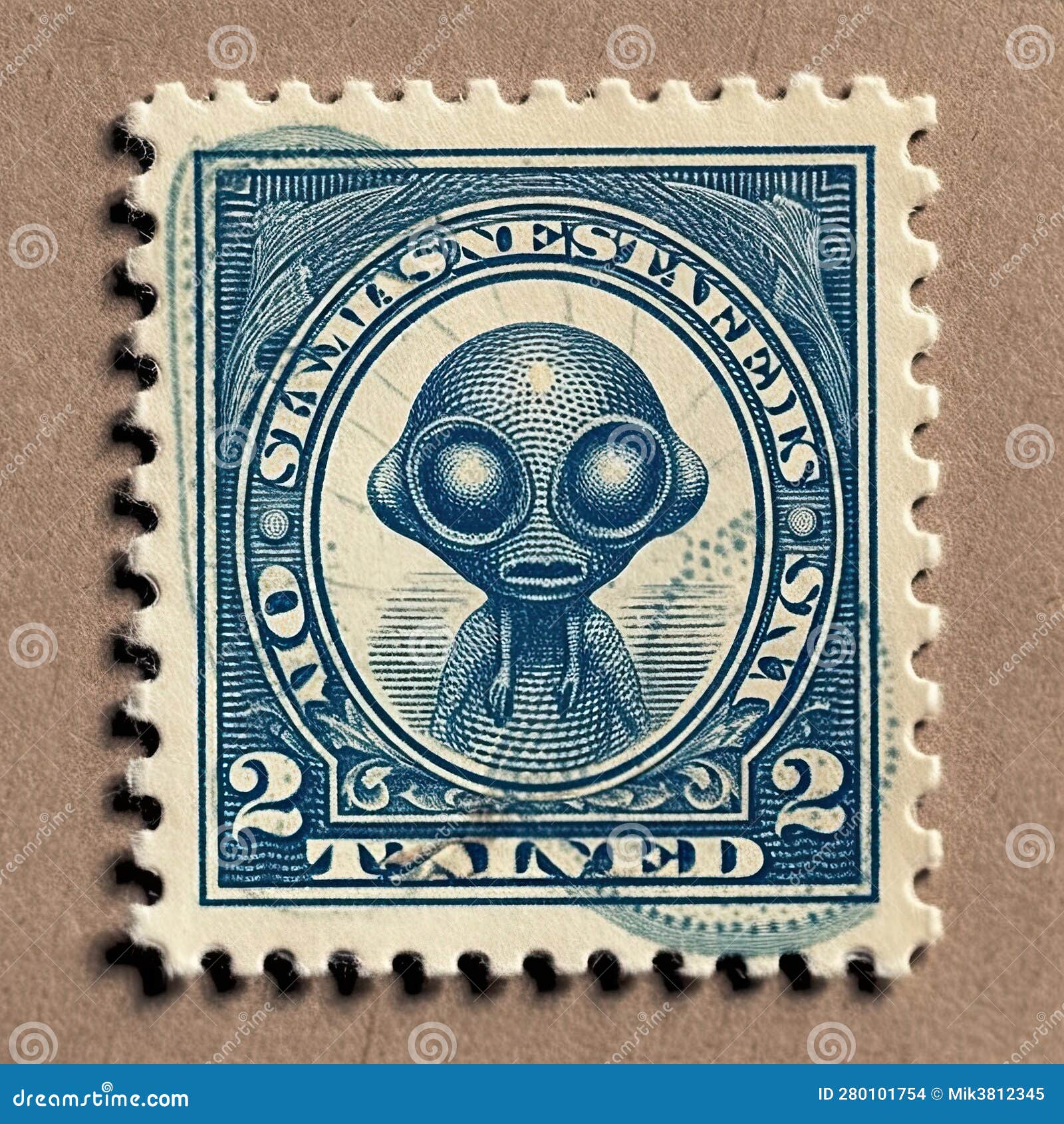 Postage Stamp with the Face of an Alien. Stock Illustration ...