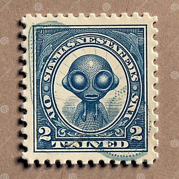 Postage Stamp with the Face of an Alien. Stock Illustration ...