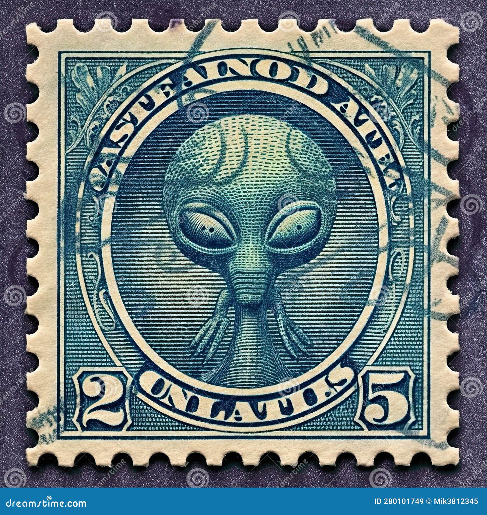 Postage Stamp with the Face of an Alien. Stock Illustration ...