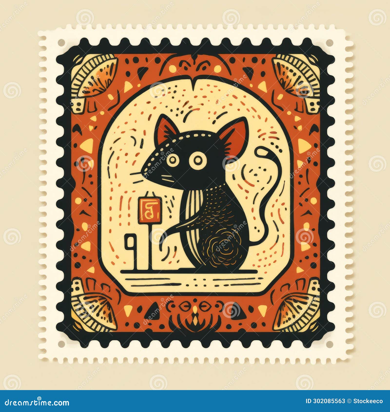 Folk Art-inspired Rat Stamp: Detailed Character Design with Aztec and ...