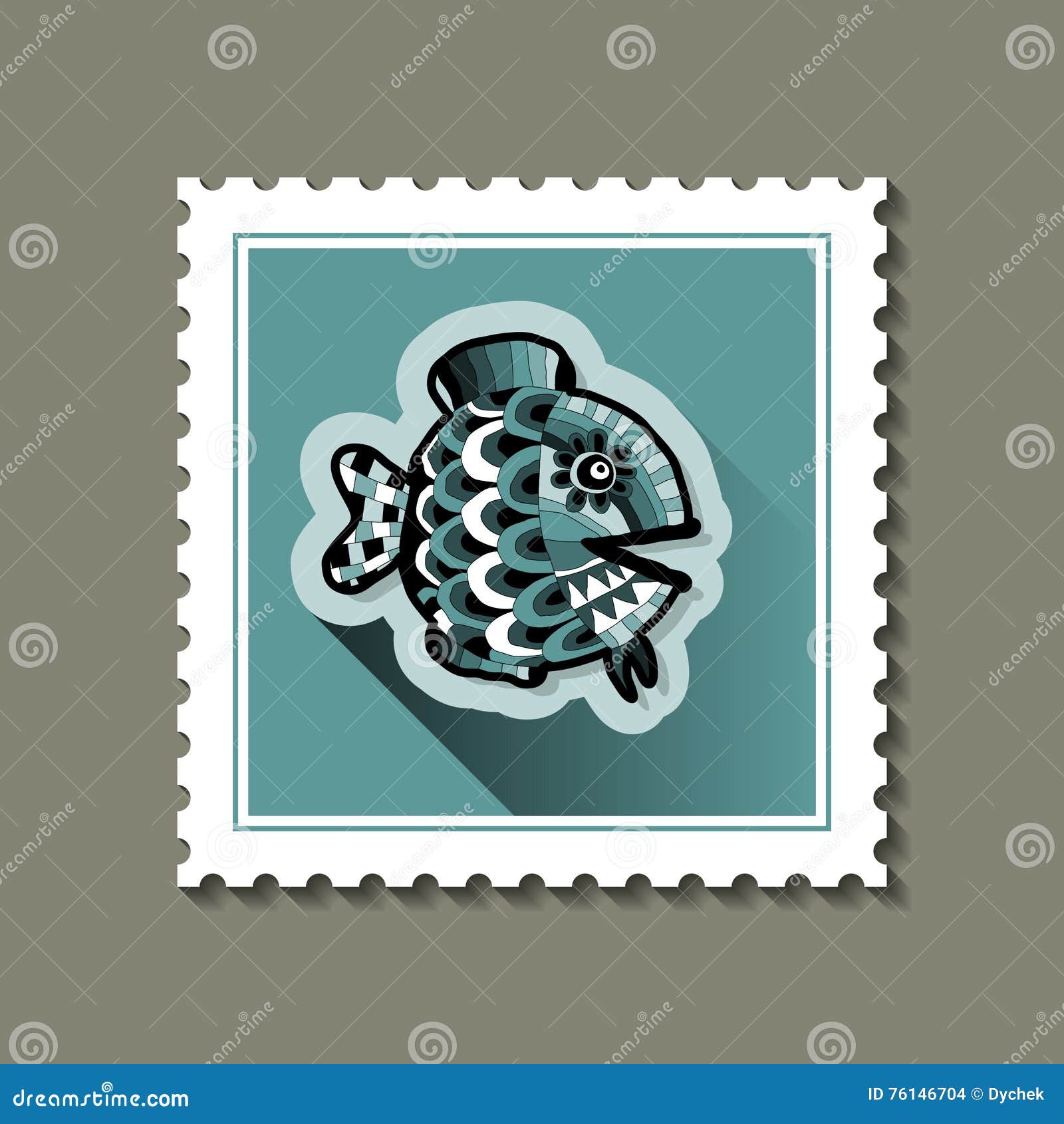 Postage stamp with a fish. stock vector. Illustration of envelope ...